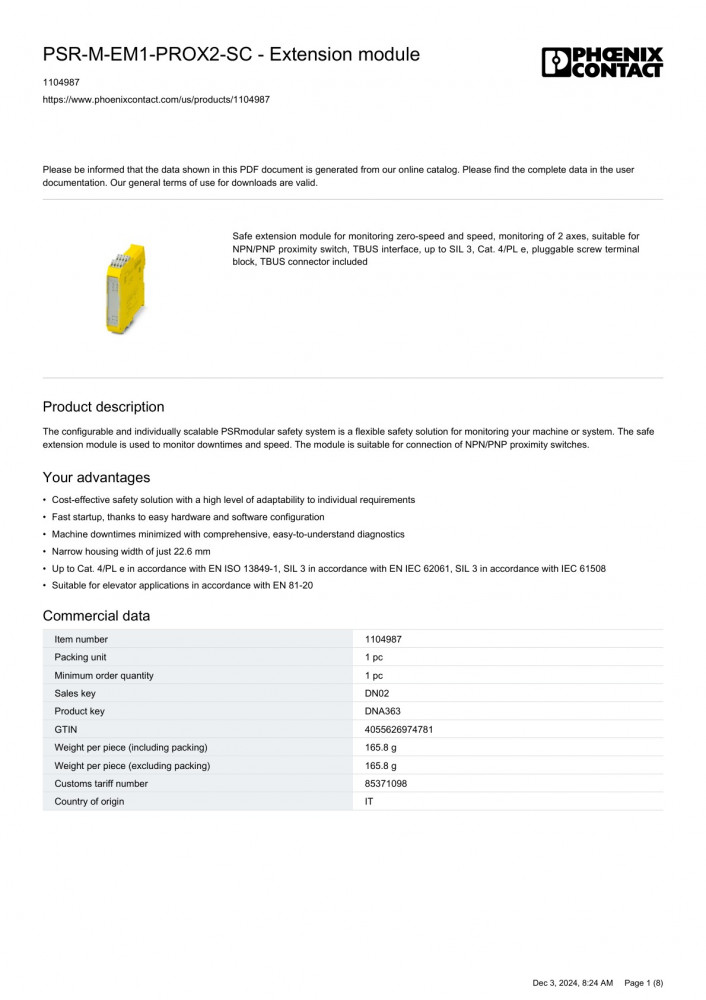 Phoenix Contact 1104987 technical document page 1