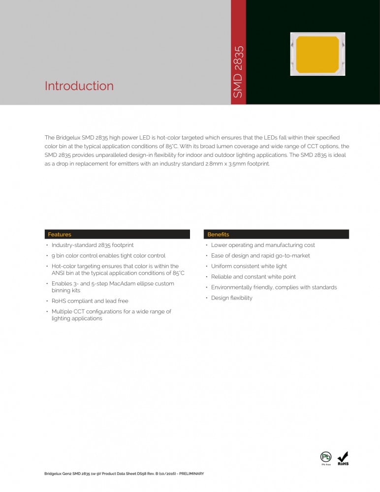 Bridgelux BXEN-40E-13H-9B-00-0-0 datasheet page 2