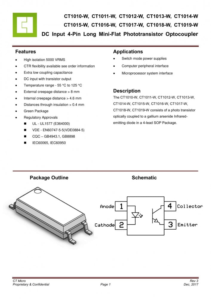 CT1018-W datasheet page 1