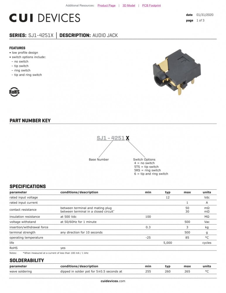 CUI SJ1-4251X datasheet page 1