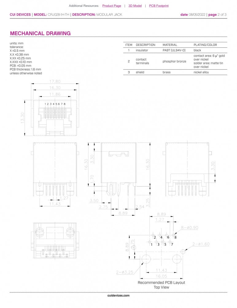 CRJ028-1H-TH technical document page 2