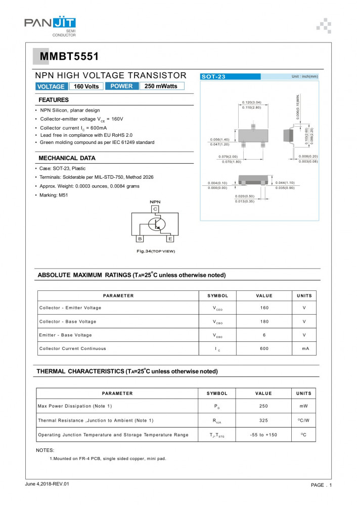 MMBT5551 datasheet page 1