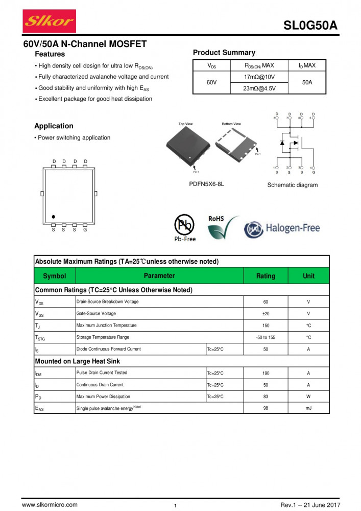 SL0G50A datasheet page 1
