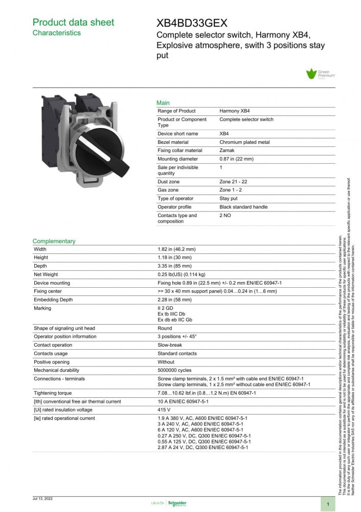 XB4BD33GEX technical document page 1