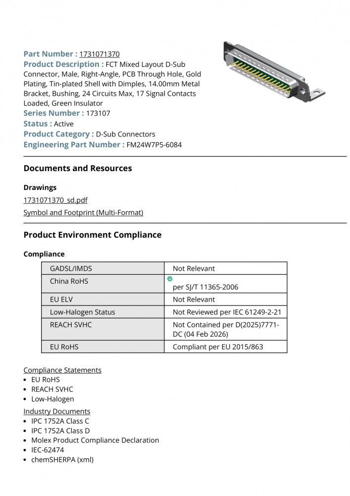 MOLEX 1731071370 technical drawing preview, page 1
