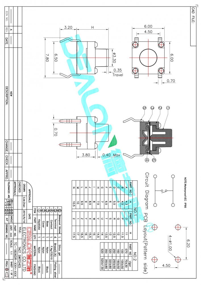 DEALON TC-1806DR-8.5H-250 technical drawing preview