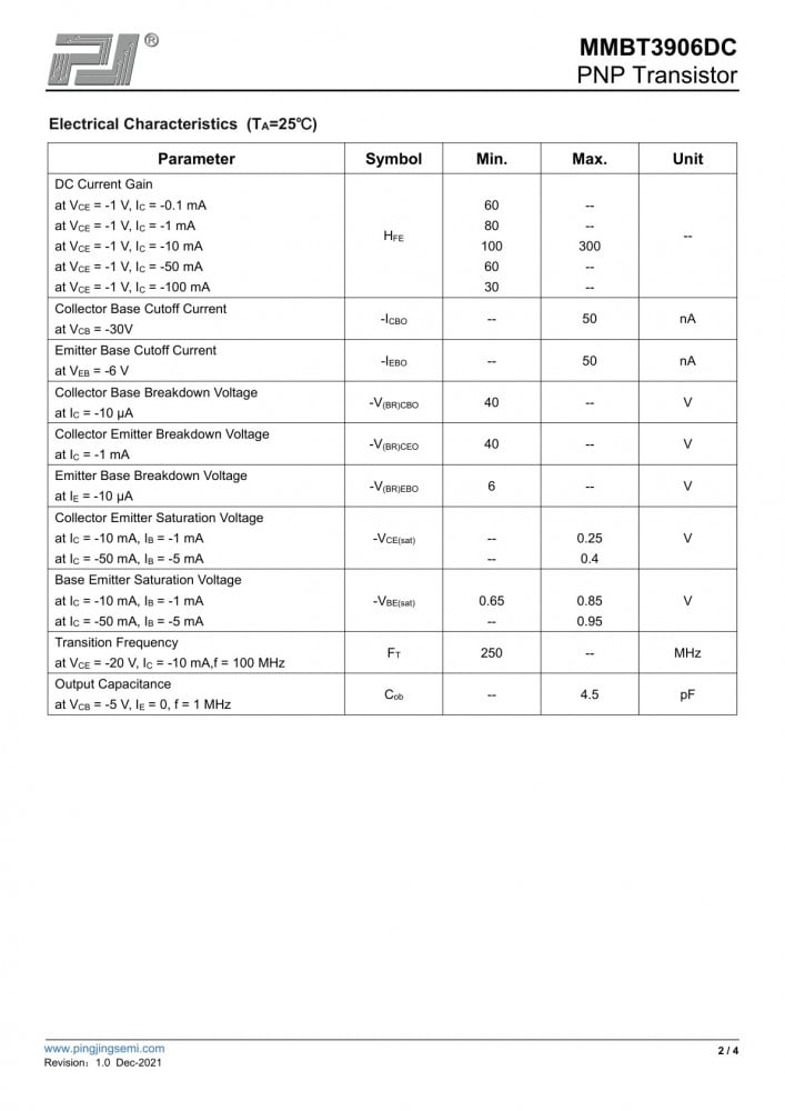 MMBT3906DC datasheet page 2