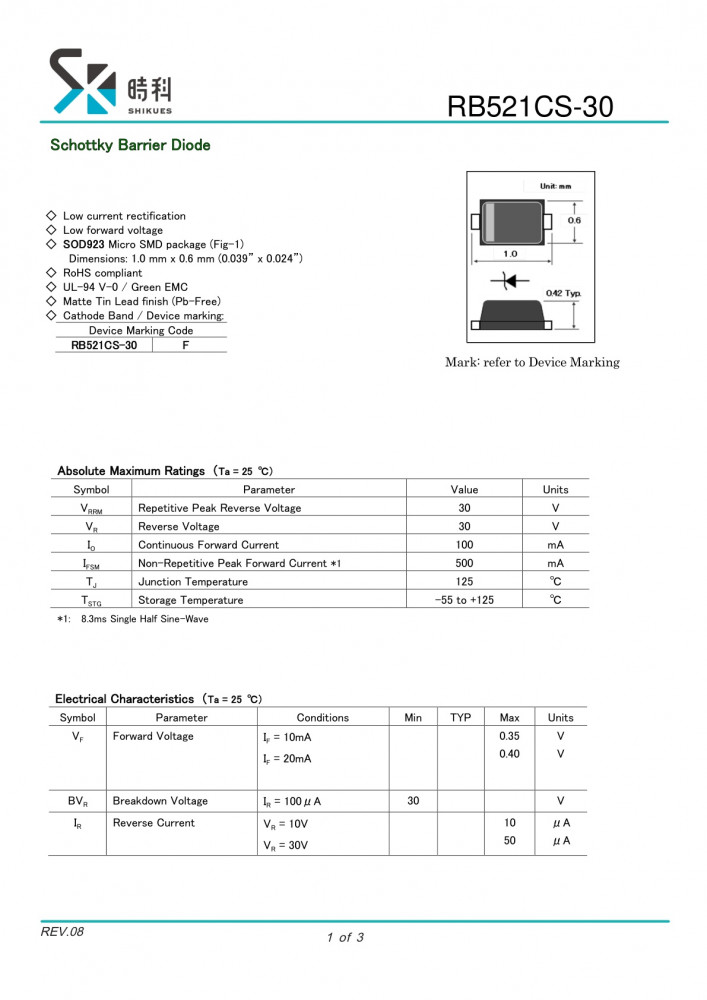 RB521CS-30 datasheet page 1