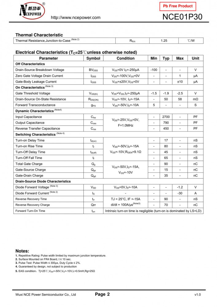 NCE01P30 datasheet page 2