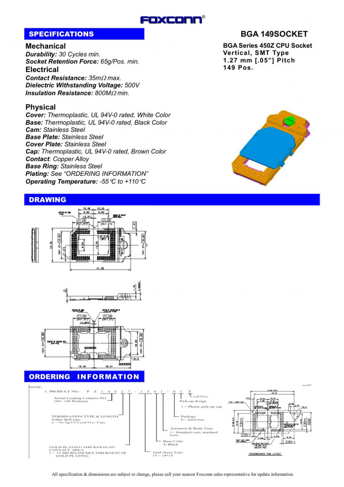 FOXCONN PZ14927-1541-01F technical document page