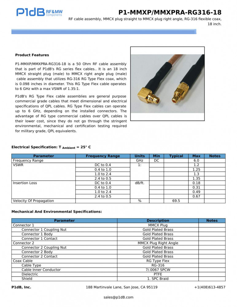 P1-MMXP/MMXPRA-RG316-18 technical document image, page 1