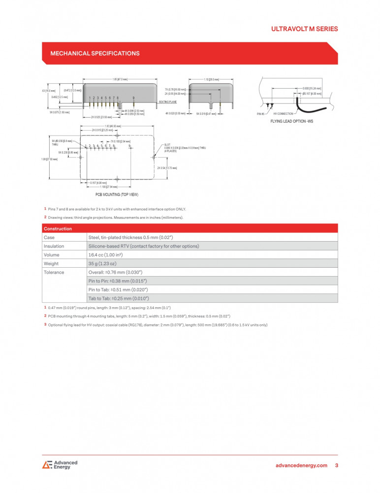 Advanced Energy UltraVolt M Series datasheet page 3