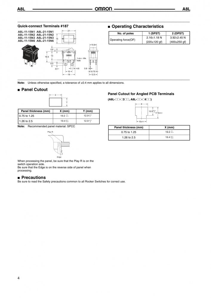 OMRON A8L series document page 4