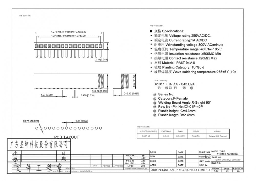 XKB X1311FR-14-C43D24 technical drawing