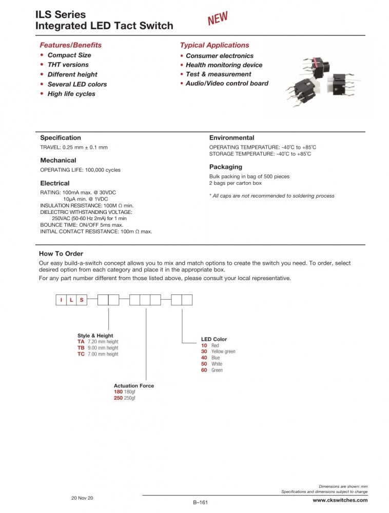 C&K ILS TA180 50 datasheet page 1