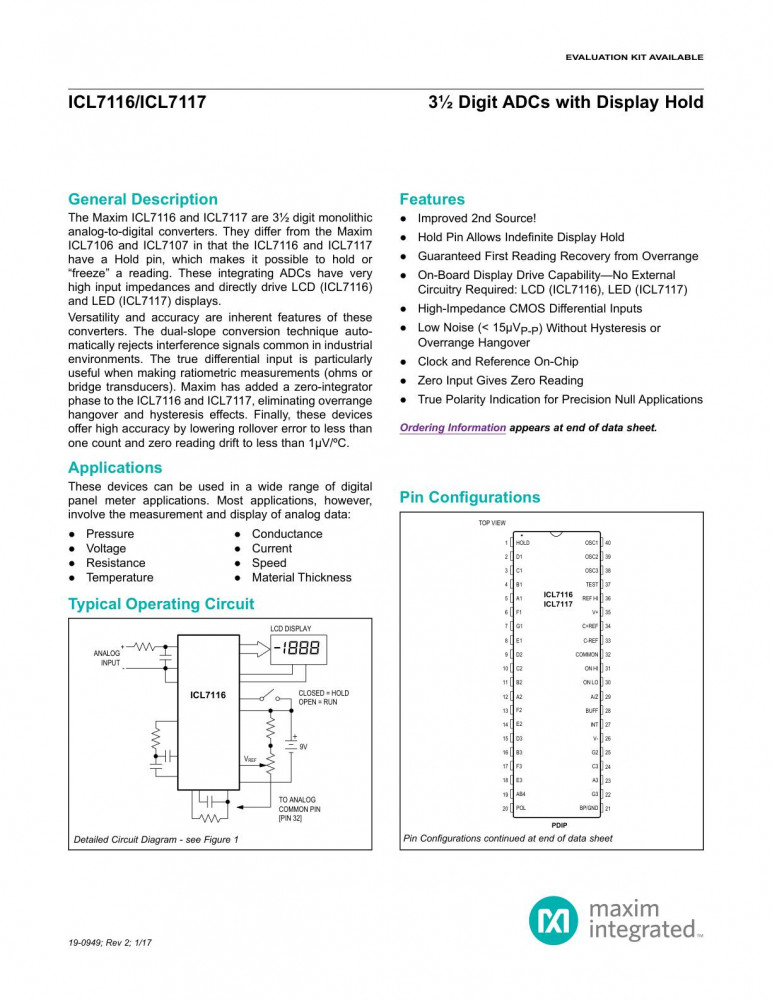 ICL7117 datasheet page 1