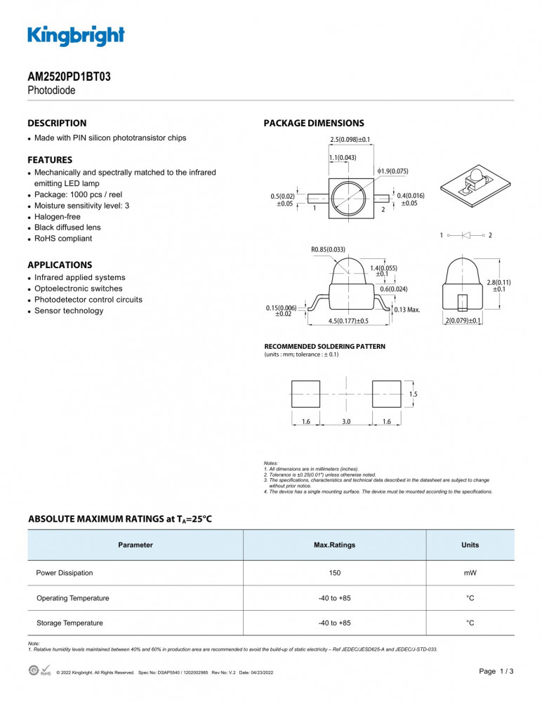 AM2520PD1BT03 datasheet page 1