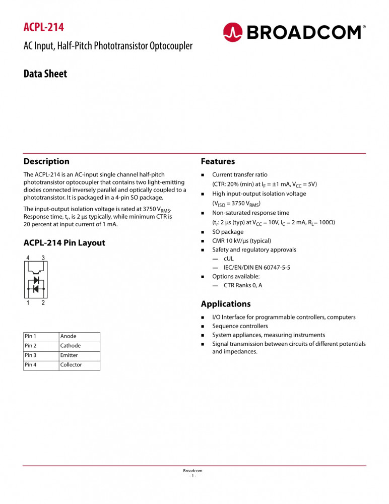 ACPL-214 datasheet page 1
