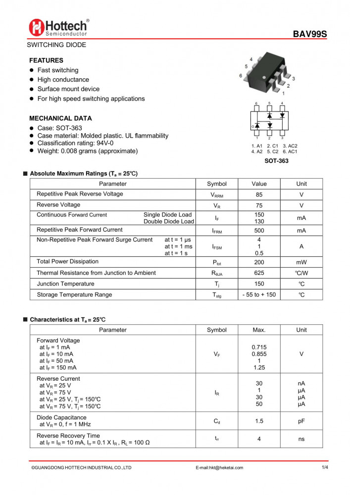 BAV99S datasheet page 1