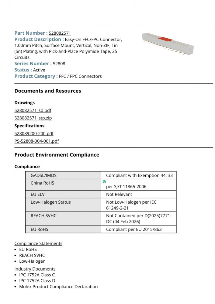 MOLEX 528082571 technical document image, page 1