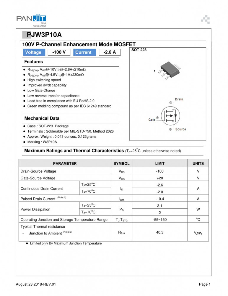 PJW3P10A datasheet page 1