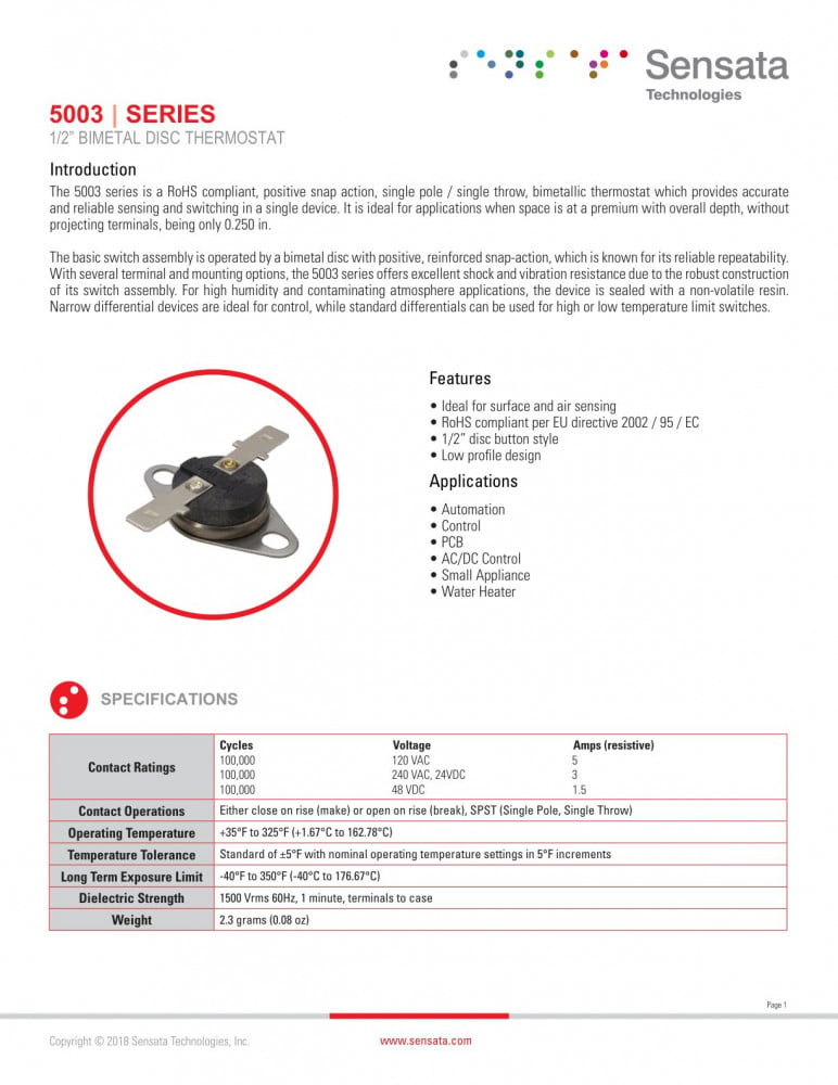 Sensata 5003 Series document page 1