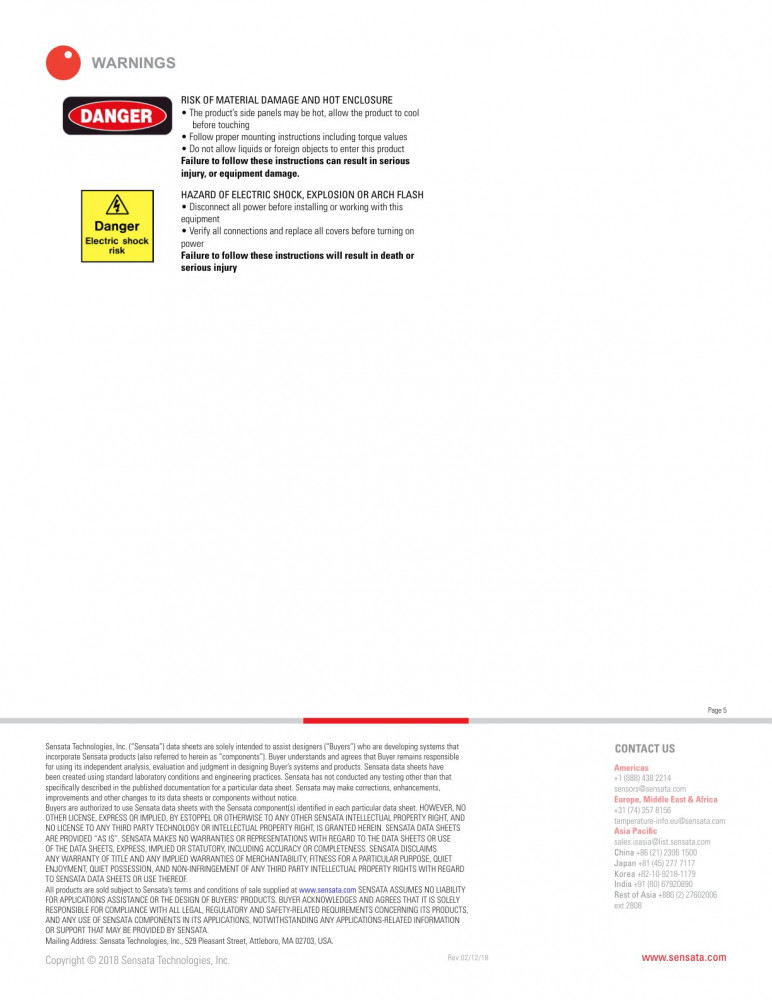 Sensata 5003 Series document page 5
