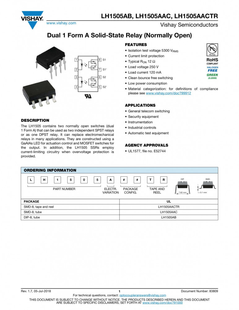 LH1505AACTR datasheet page 1