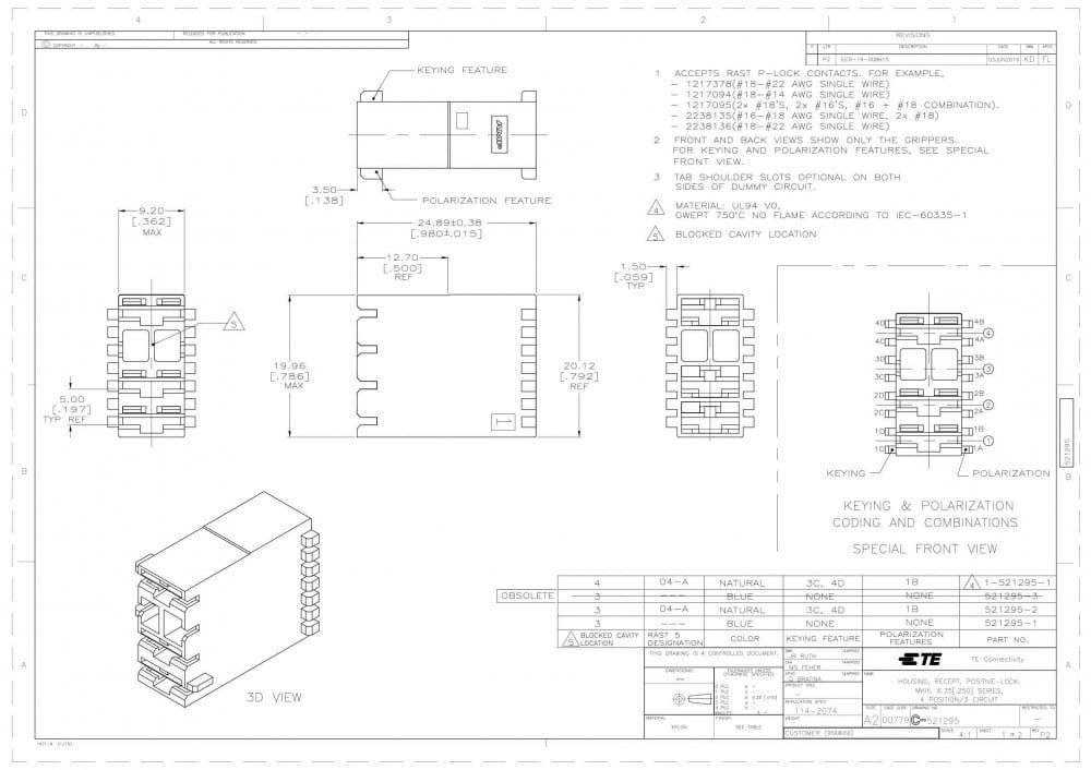 TE Connectivity 521295-1 customer drawing page 1