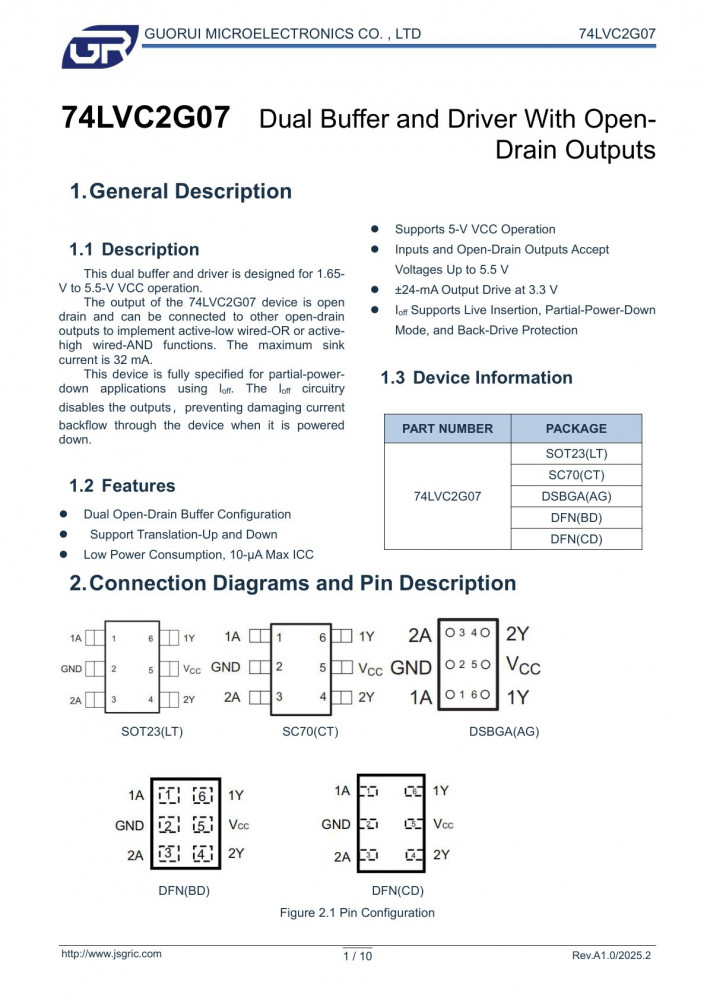 74LVC2G07 datasheet page 1