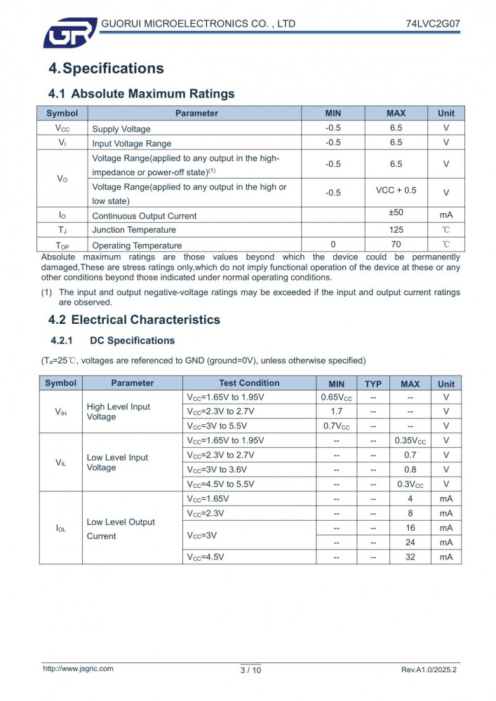 74LVC2G07 datasheet page 3