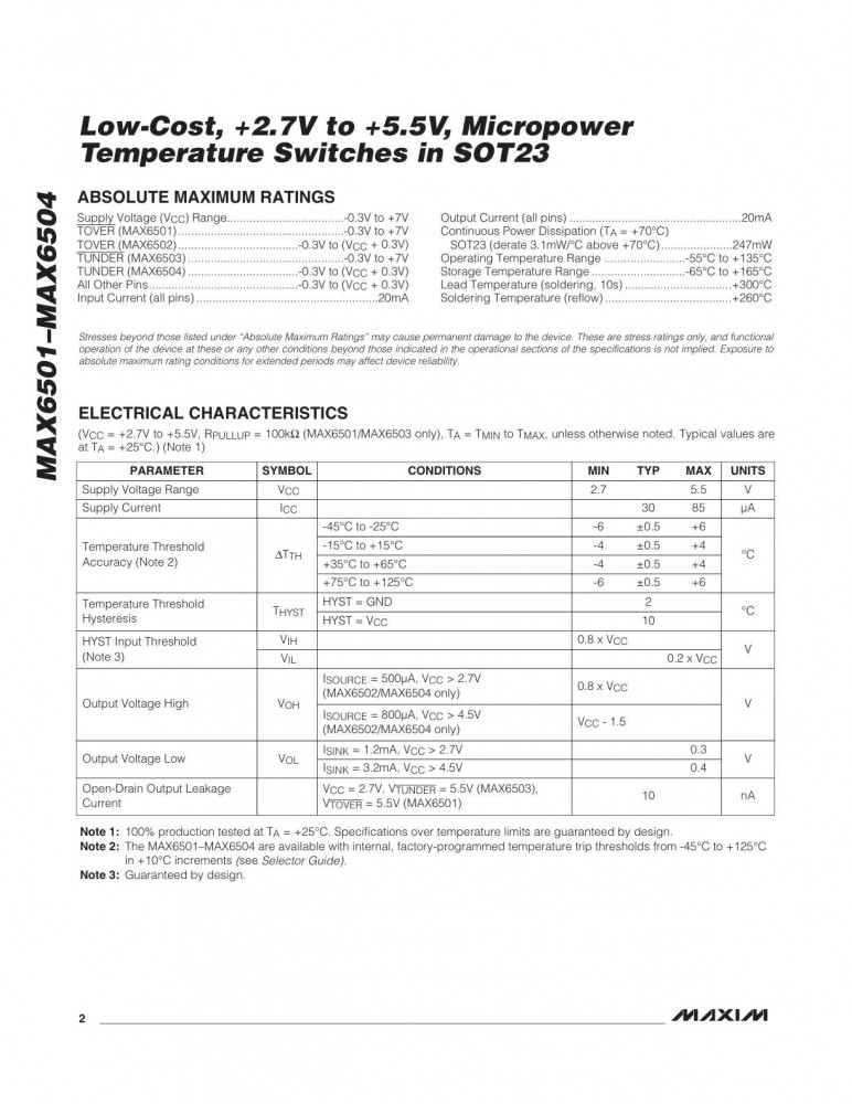 MAX6501 family datasheet page 2