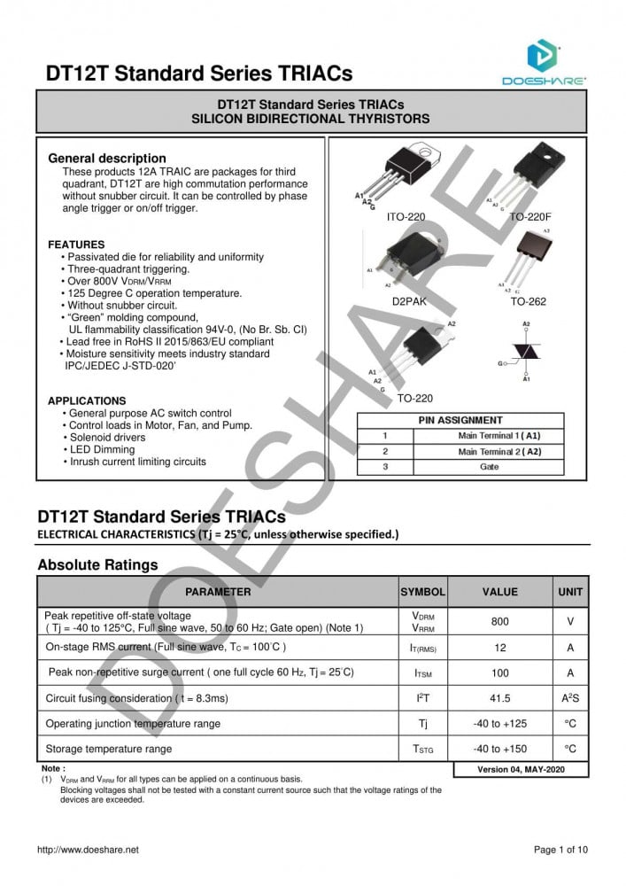 DT12T10T-B datasheet page 1