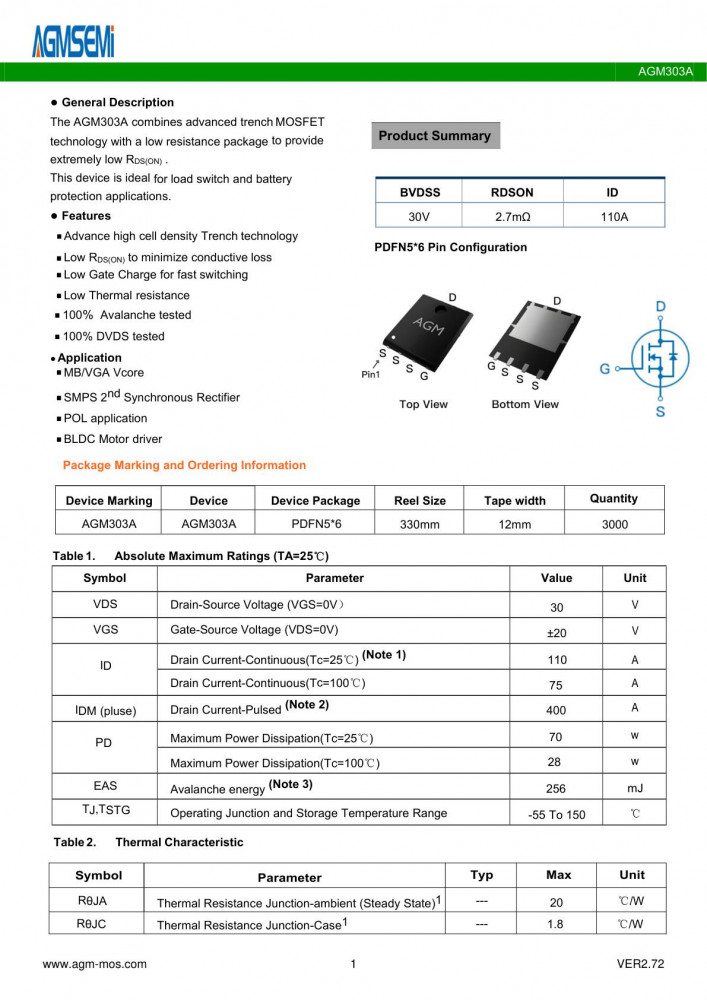 AGM303A datasheet page 1