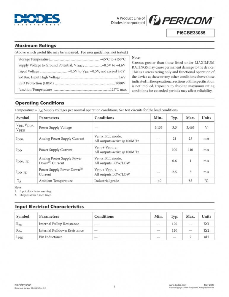 PI6CBE33085 datasheet page 6