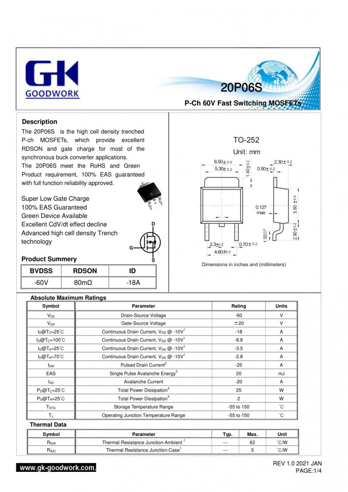 GOODWORK 20P06S datasheet page 1
