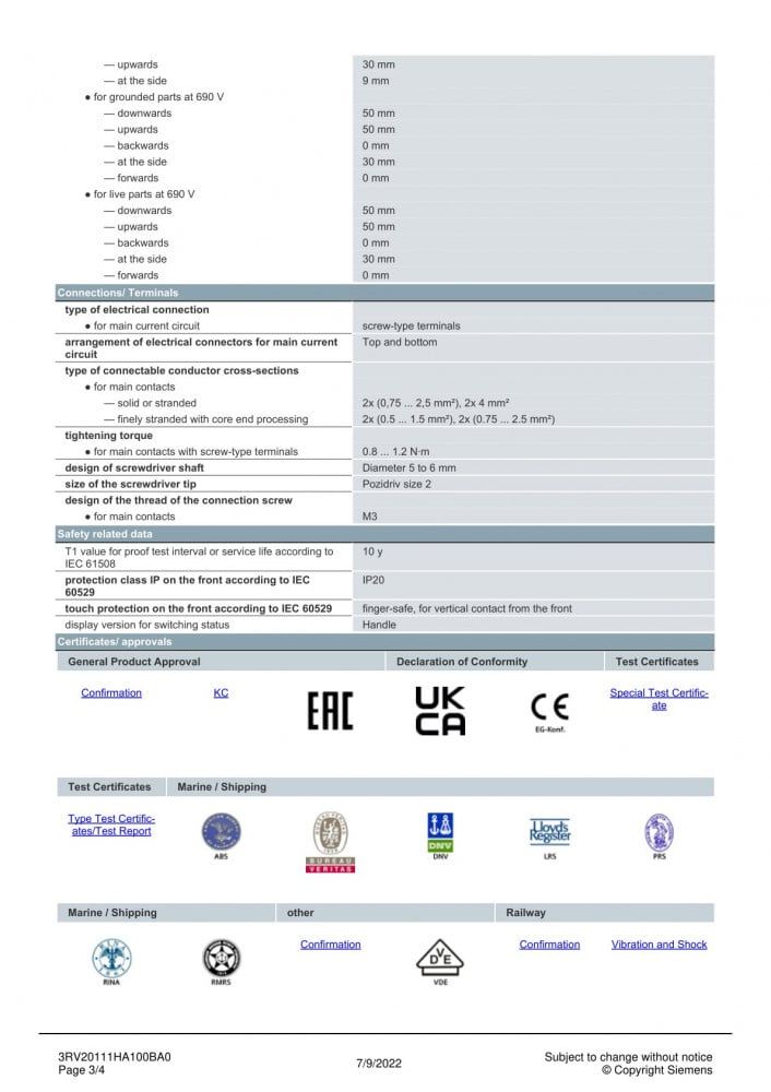 SIEMENS 3RV20111HA100BA0 datasheet page 3