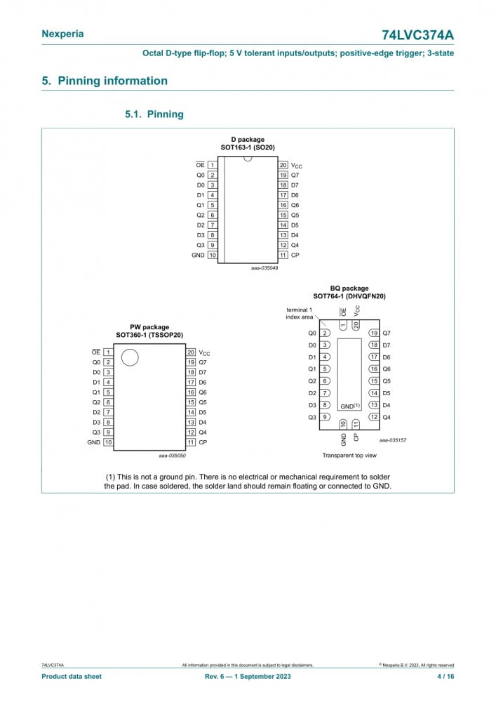 74LVC374A datasheet page 4