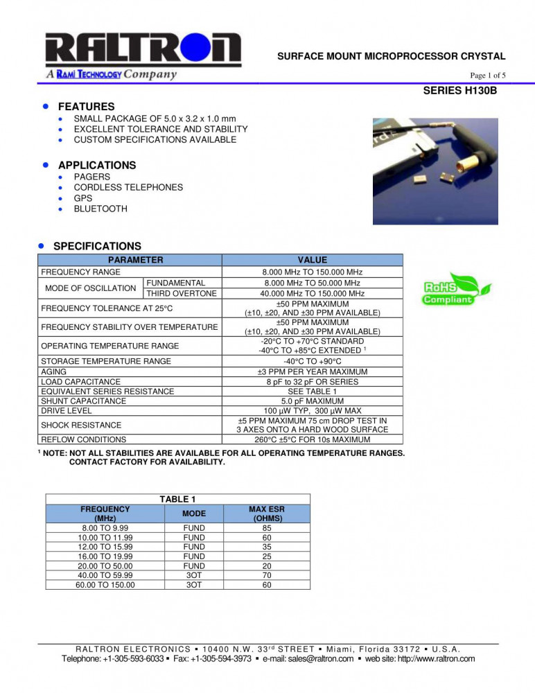 Raltron H130B technical document page 1