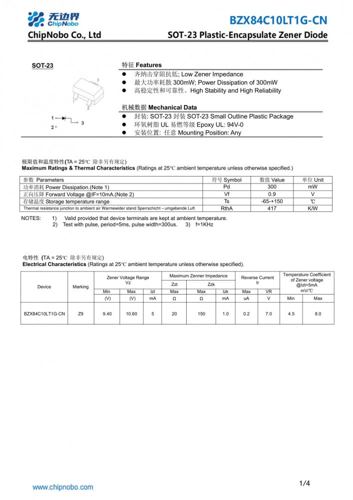 BZX84C10LT1G-CN datasheet page 1