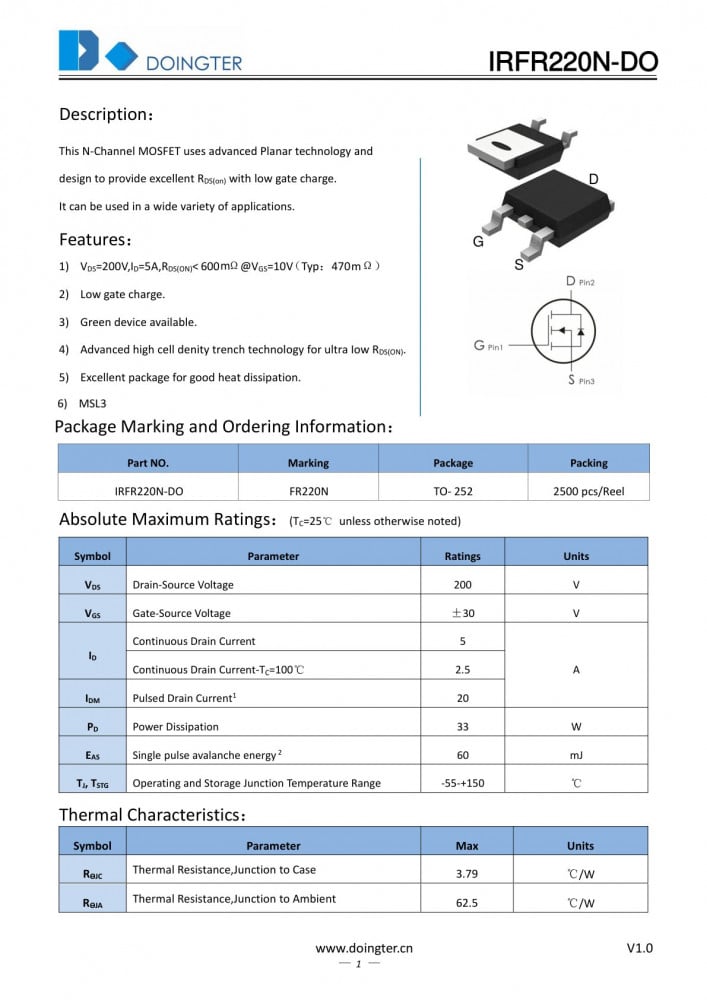 IRFR220N-DO datasheet page 1