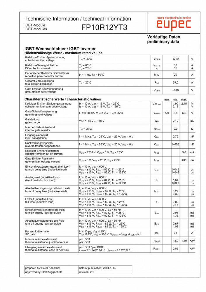 FP10R12YT3 technical document page 1