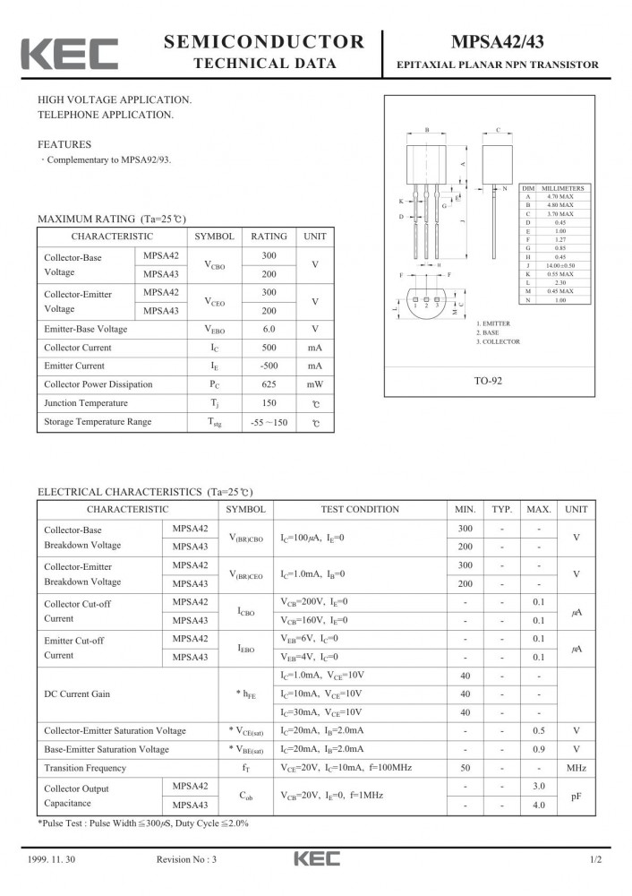 KEC MPSA42 datasheet page 1