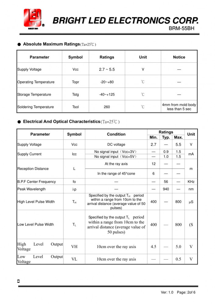 BRM-55BH datasheet page 2