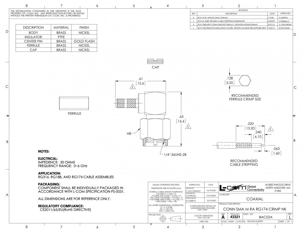 L-com BAC02A technical drawing page