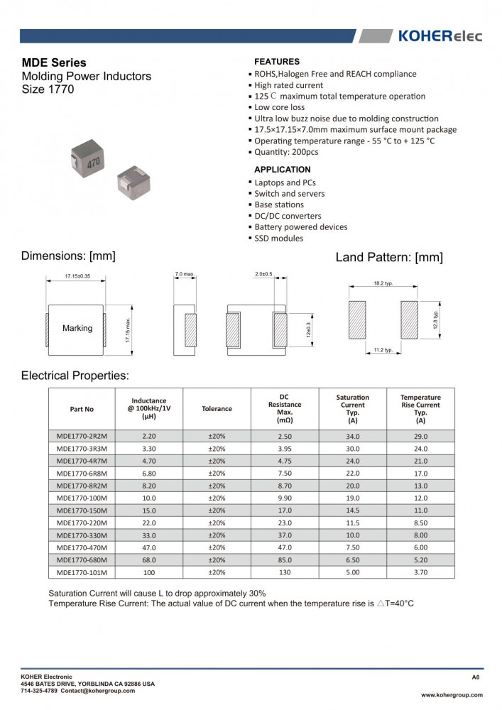 KOHERelec MDE1770 series datasheet page