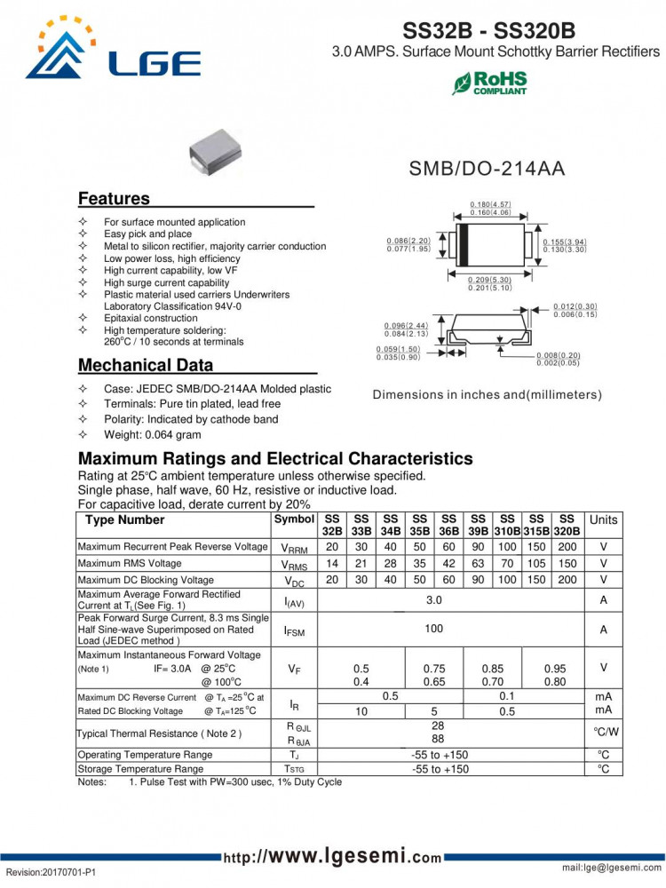 LGE SS320 datasheet page 1