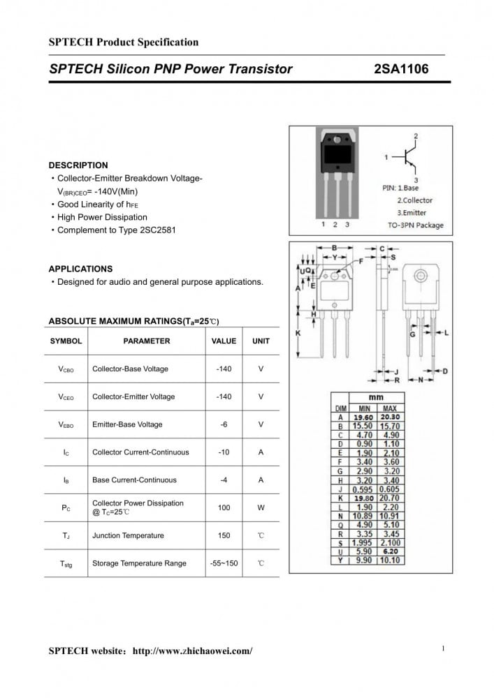 2SA1106 datasheet page 1