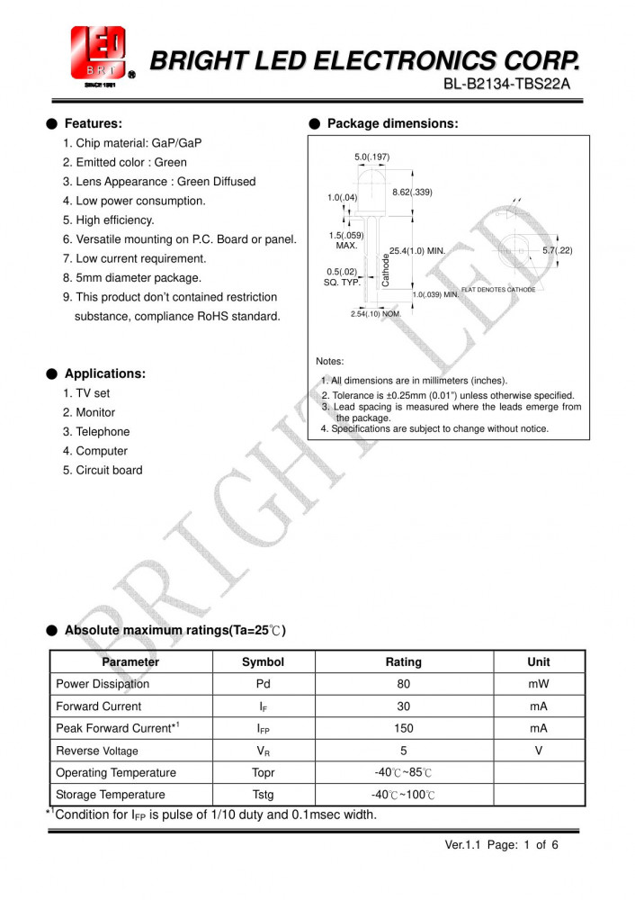 BL-B2134-TBS22A datasheet page 1