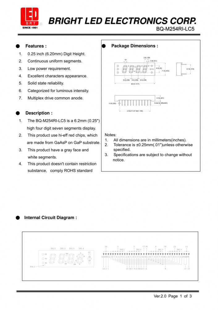 BQ-M254RI-LC5 datasheet page 1